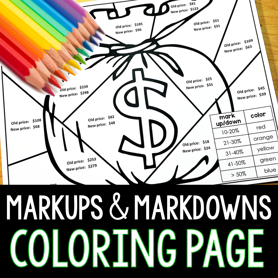 Calculating Markup and Markdown Percentages Coloring Worksheet ...