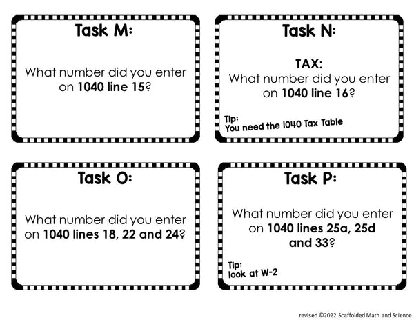 Filing Income Tax Task Cards - Federal Income Taxes 1040 Activity ...