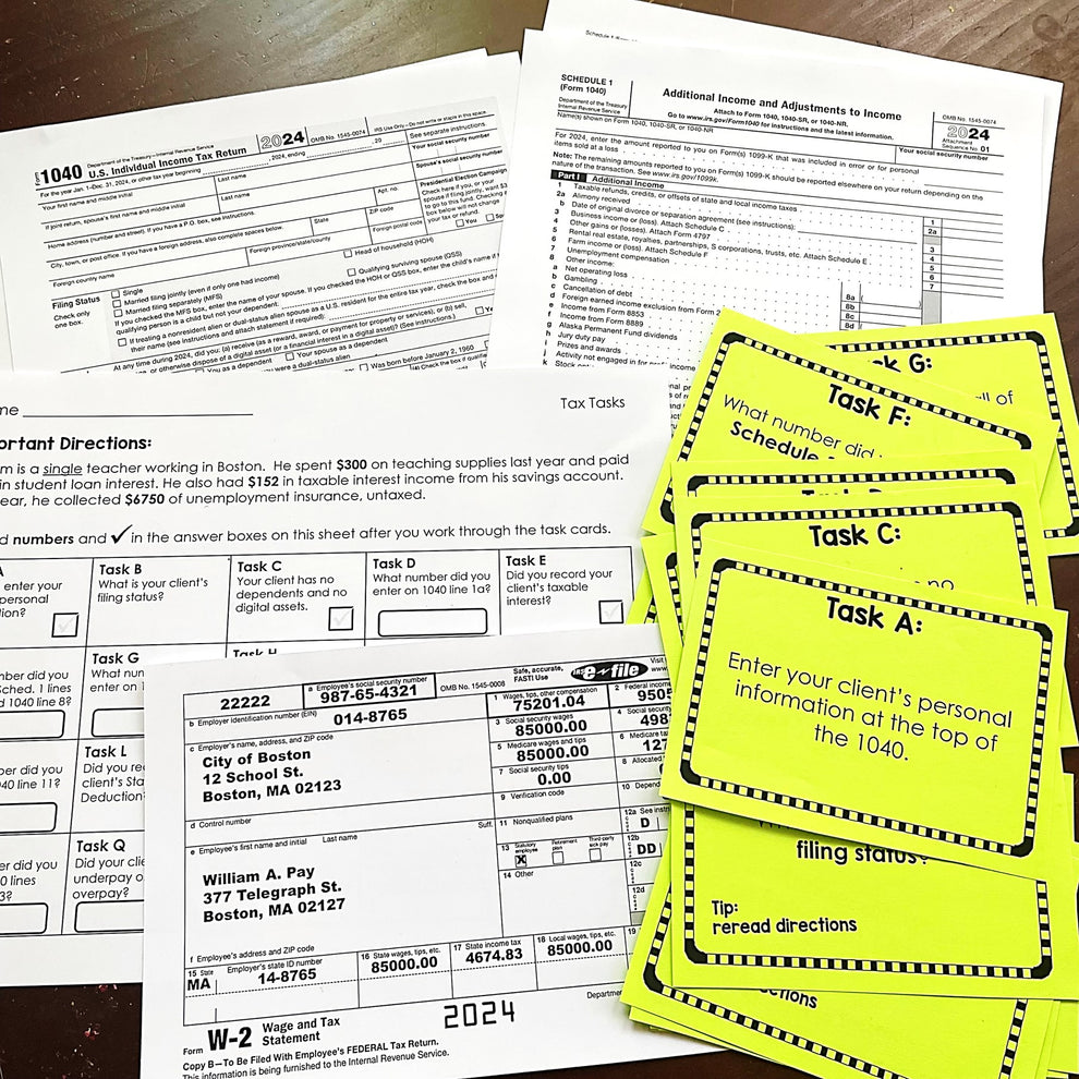 Filing Income Tax Task Cards - Federal Income Taxes 1040 Activity ...